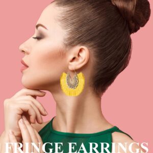 12 Pairs Statement Tassel Earrings Hoop Tassel Earrings Bohemian Geometric Handmade Earrings for Women(Stylish Style)