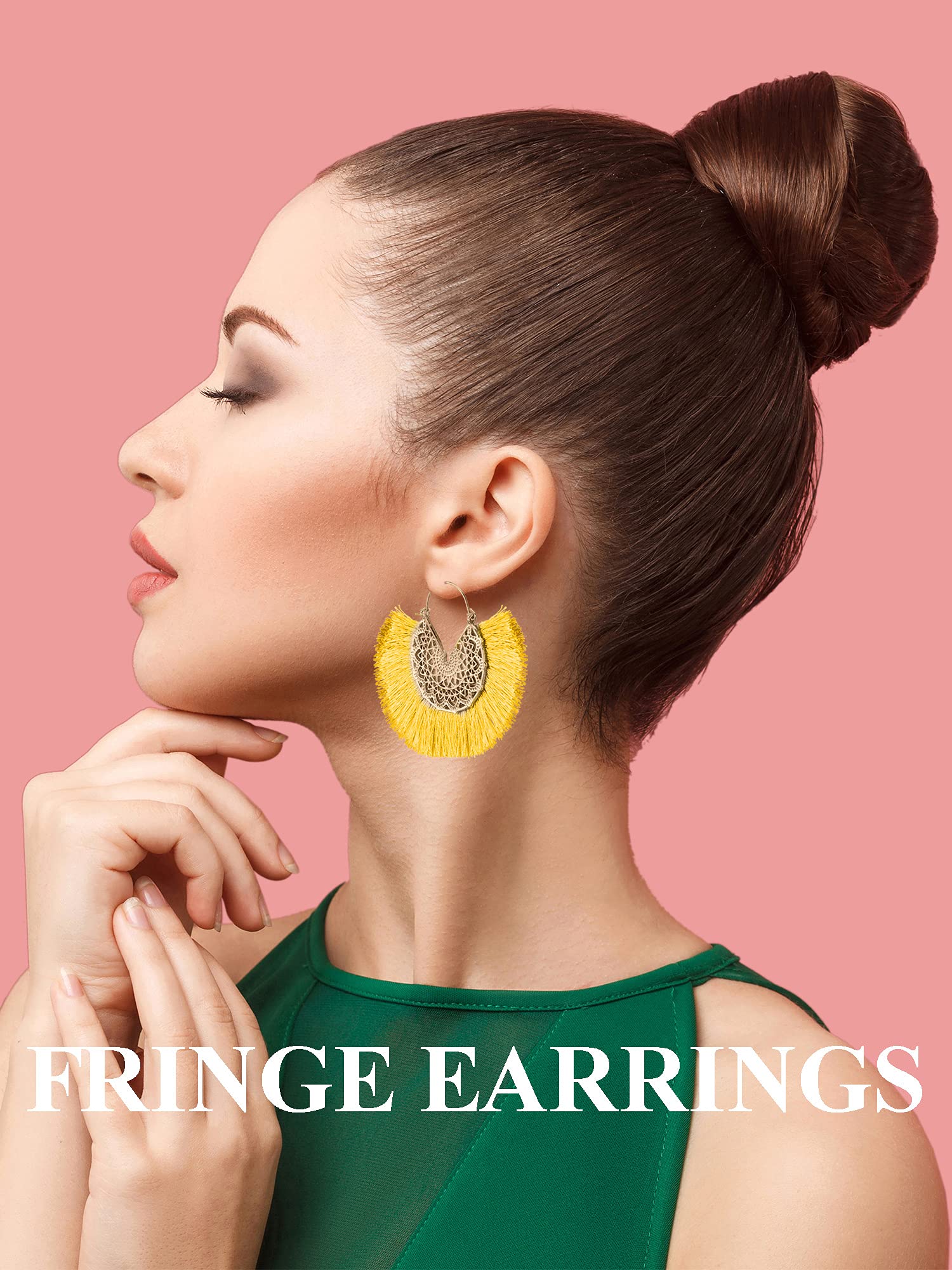 12 Pairs Statement Tassel Earrings Hoop Tassel Earrings Bohemian Geometric Handmade Earrings for Women(Stylish Style)