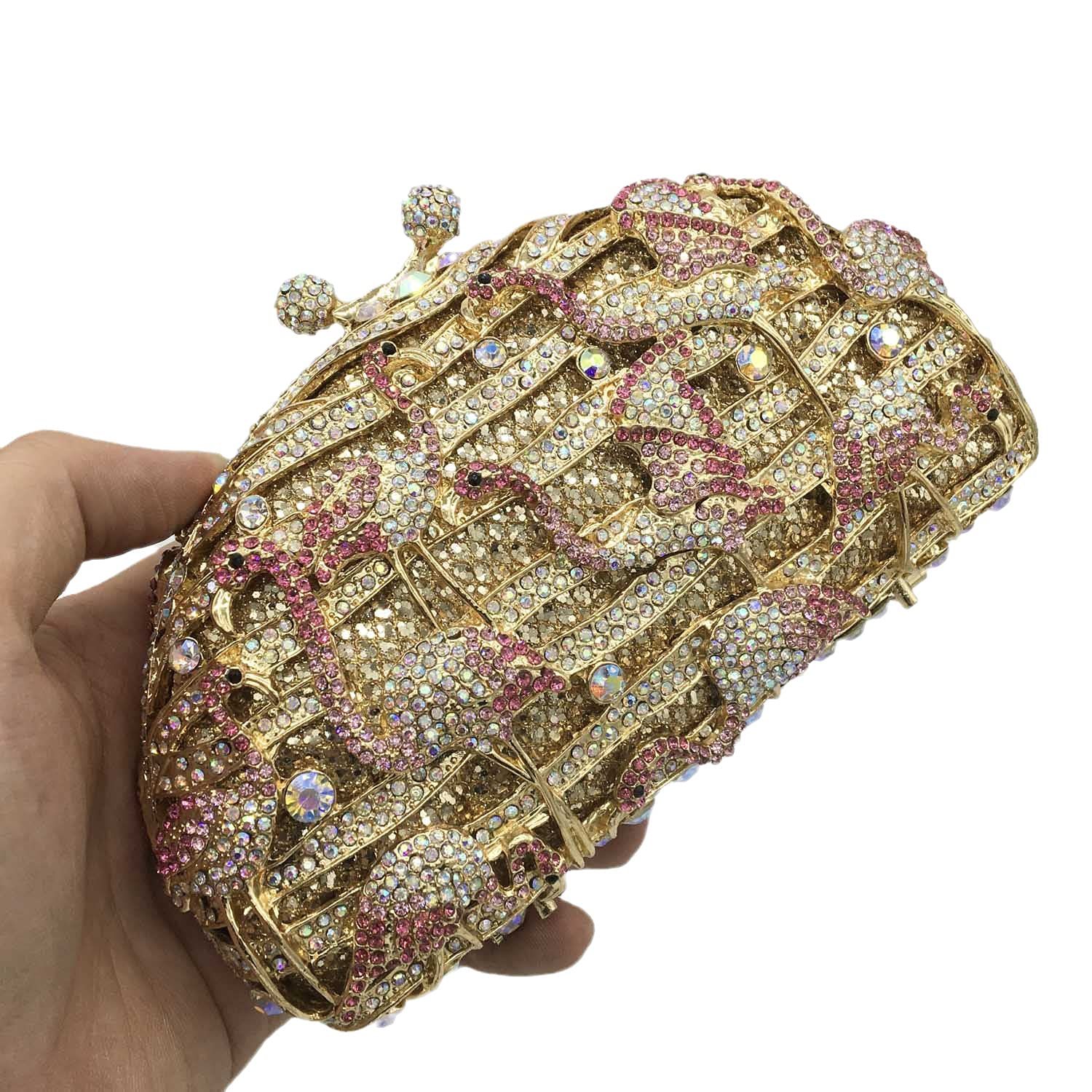 Elegant Flamingo Clutch Women Crystal Evening Purses and Handbags Luxury Wedding Party Bridal Rhinestone Bag (Mini,Pink)