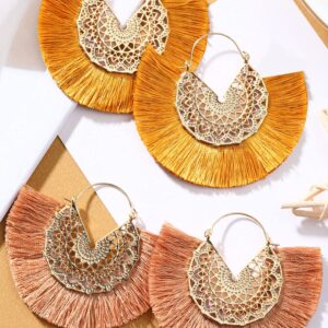 12 Pairs Statement Tassel Earrings Hoop Tassel Earrings Bohemian Geometric Handmade Earrings for Women(Stylish Style)