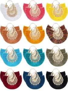 12 pairs statement tassel earrings hoop tassel earrings bohemian geometric handmade earrings for women(stylish style)