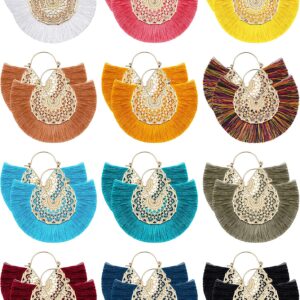 12 Pairs Statement Tassel Earrings Hoop Tassel Earrings Bohemian Geometric Handmade Earrings for Women(Stylish Style)