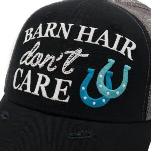 Lifecraft Barn Hair Dont Care Embroidered Distressed Womens Ponytail Trucker Hat Blue