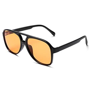 70s retro aviator sunglasses for women – men large frame square vintage orange sunglasses uv400 protection (orange)