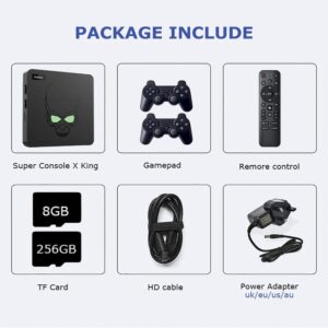 Kinhank Super Console X King Built-in 117,000+ Games, Mini Video Game Console Android 9.0/EmuELEC 4.5/CoreELEC 3 System in1, S922X Chip, Remote Control,2 Wireless Controller(256G)