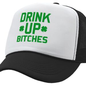 Drink UP Bitches - st Patricks Day Party Paddy - Vintage Retro Style Trucker Cap Hat (Black)