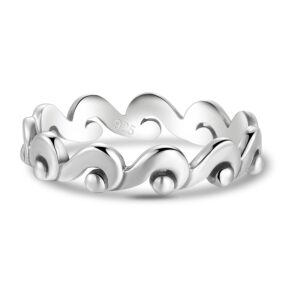 BORUO 925 Sterling Silver Ring, Wave Hawaiian Ring Comfort Fit Band Size 6