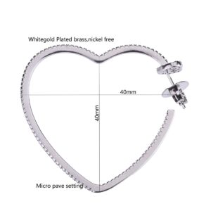 CEYIYA Heart Hoop Earrings - CZ Heart Hoop Earrings in Gold/White Gold for Women - Heart Earrings CZ Paved