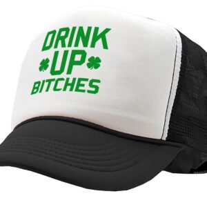 Drink UP Bitches - st Patricks Day Party Paddy - Vintage Retro Style Trucker Cap Hat (Black)