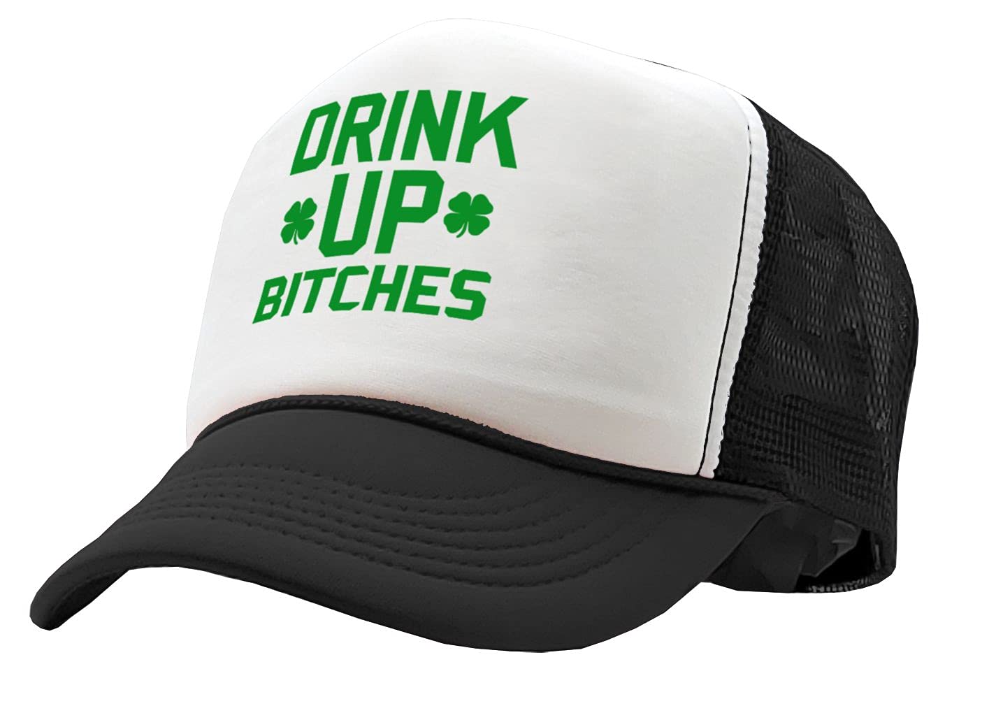 Drink UP Bitches - st Patricks Day Party Paddy - Vintage Retro Style Trucker Cap Hat (Black)