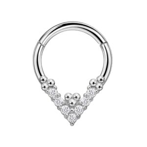 fansing surgical steel septum jewelry 16g septum rings for women prong set cz teardrop septum clicker silver septum ring 16 gauge 8mm beaded daith piercing jewelry triangle septum ring