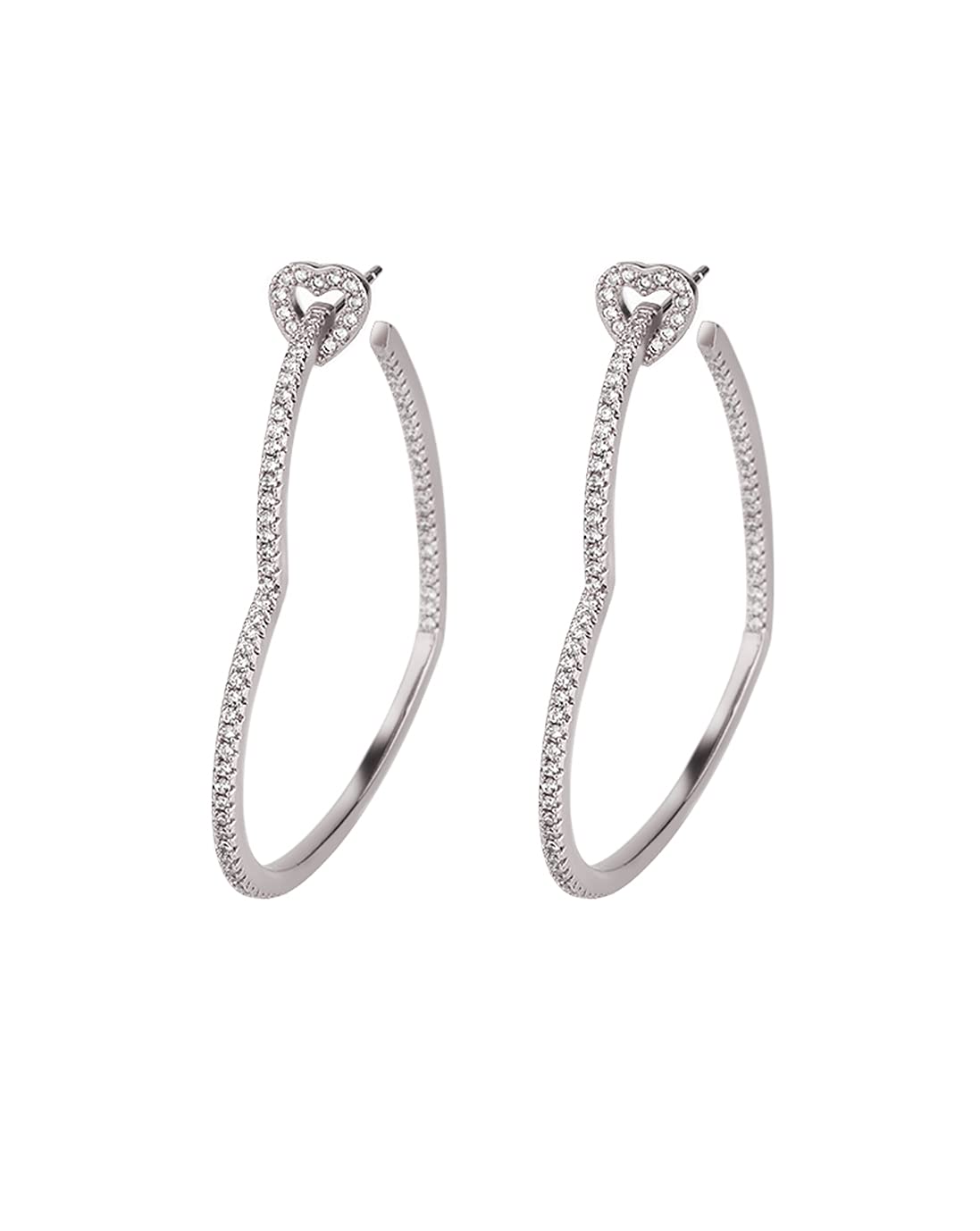 CEYIYA Heart Hoop Earrings - CZ Heart Hoop Earrings in Gold/White Gold for Women - Heart Earrings CZ Paved