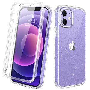 diaclara designed for iphone 12/12 pro case, full body rugged case with built-in touch sensitive anti-scratch screen protector, soft tpu bumper case for iphone 12/12 pro 6.1" (clear glitter)