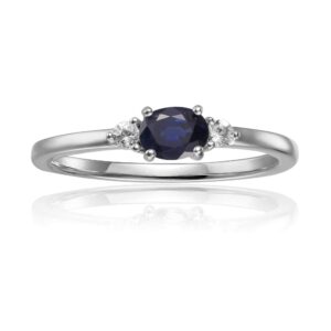 natural blue sapphire three stone ring in 925 sterling silver for her- cute alexandrite moissanite september birthstone rings for women