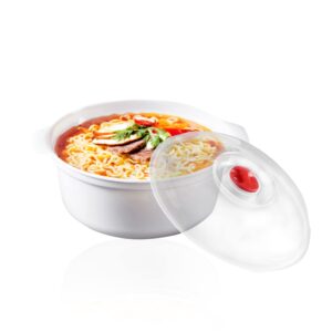 mon10 microwave ramen bowl set noodle bowls and chopstick with lid, microwave safe ramen cooker noodle or soup bowl, office college dorm room essential instant cooking (white 2.4l)