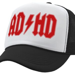 AD-HD - Funny Science Joke Music - Vintage Retro Style Trucker Cap Hat (Black)