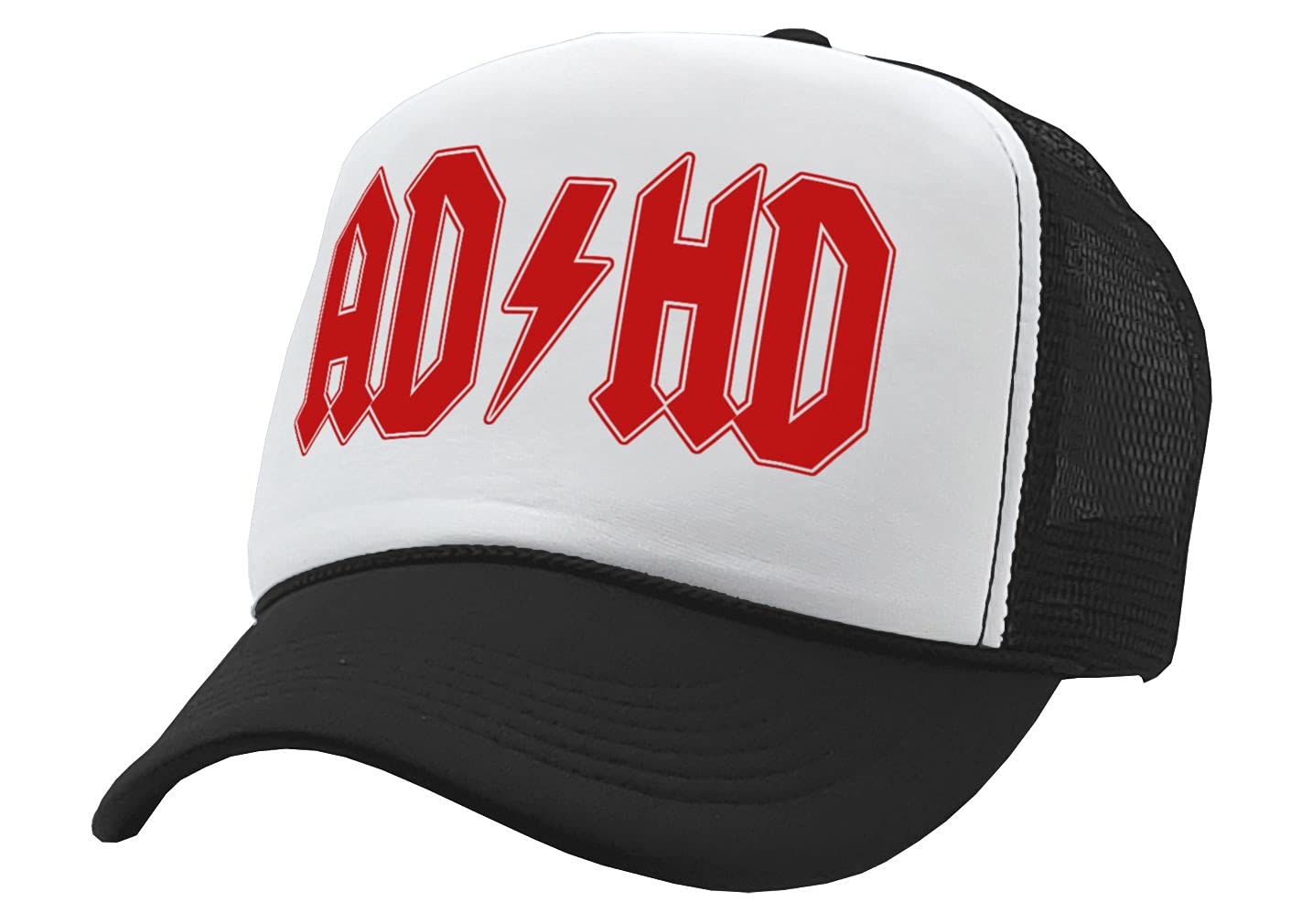 AD-HD - Funny Science Joke Music - Vintage Retro Style Trucker Cap Hat (Black)