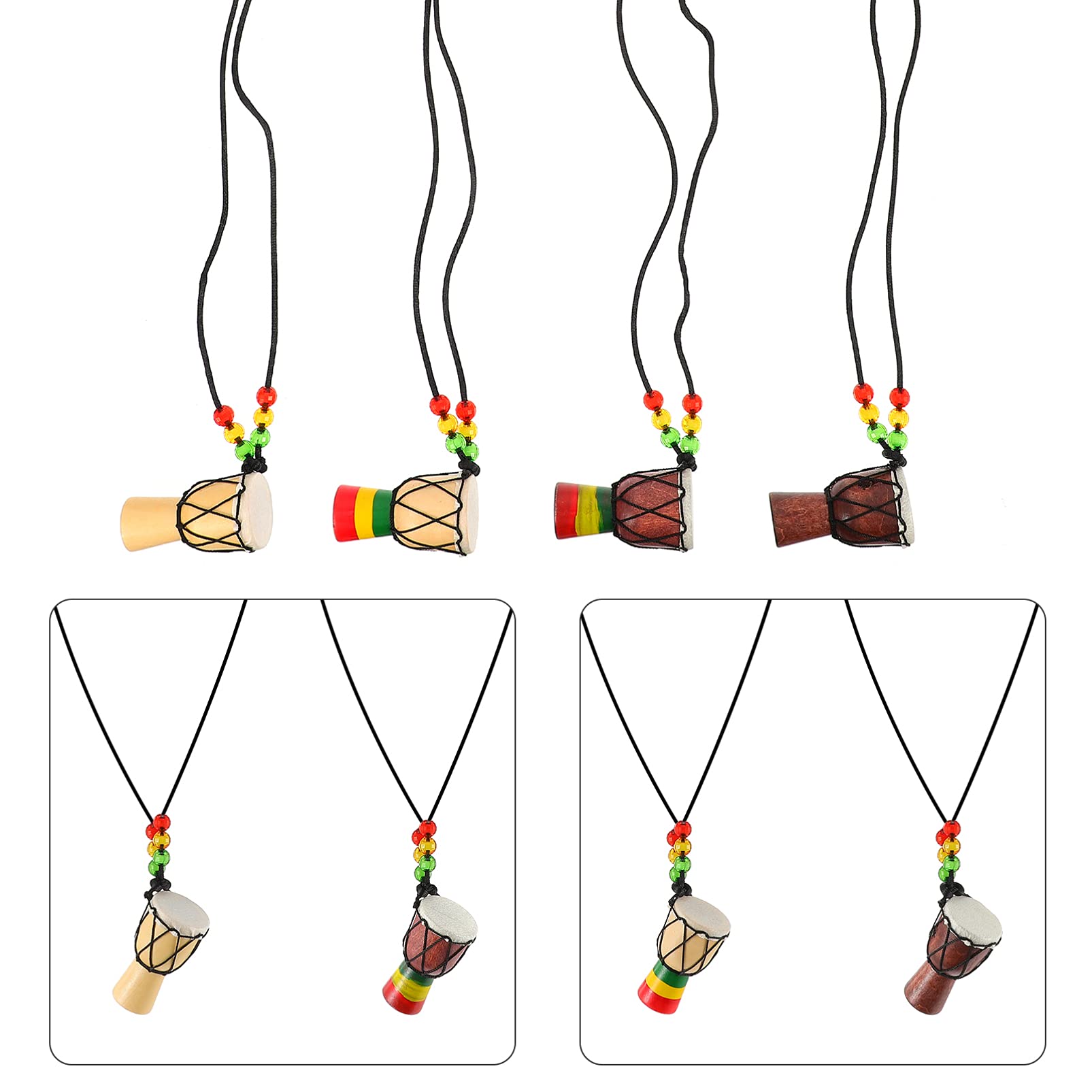 EXCEART 4pcs Musical Instrument Necklaces Pendant Miniature African Drum Djembe Drummer Musician Percussion Jewelry Drum Player Band