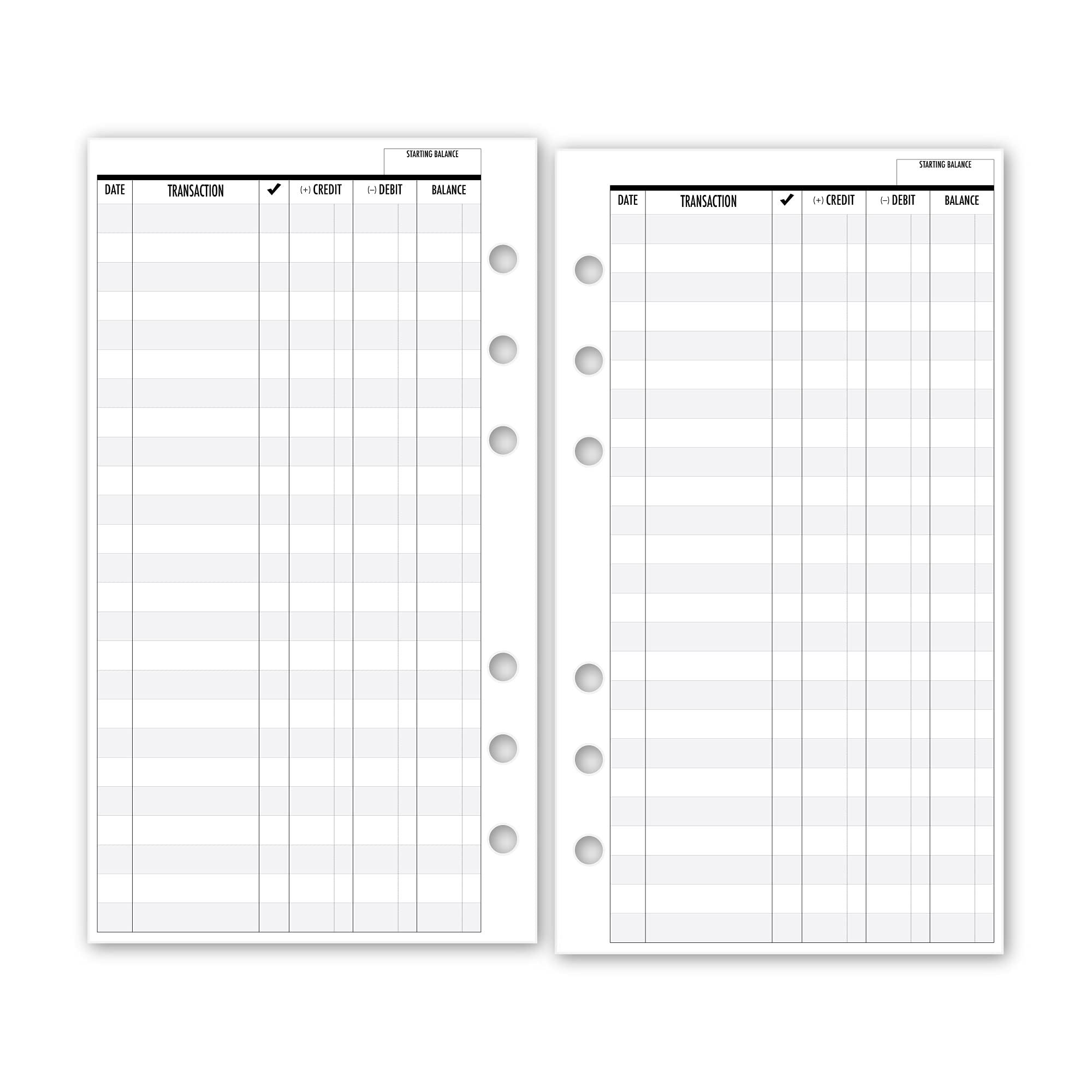 Personal Checkbook Planner Refill, 3.74 x 6.73 inches, Pre-Punched for 6-Rings to Fit Filofax, LV MM, Kikki K and Other Binders, 30 Sheets Per Pack (Vertical)