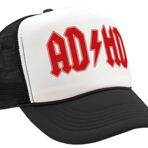 AD-HD - Funny Science Joke Music - Vintage Retro Style Trucker Cap Hat (Black)