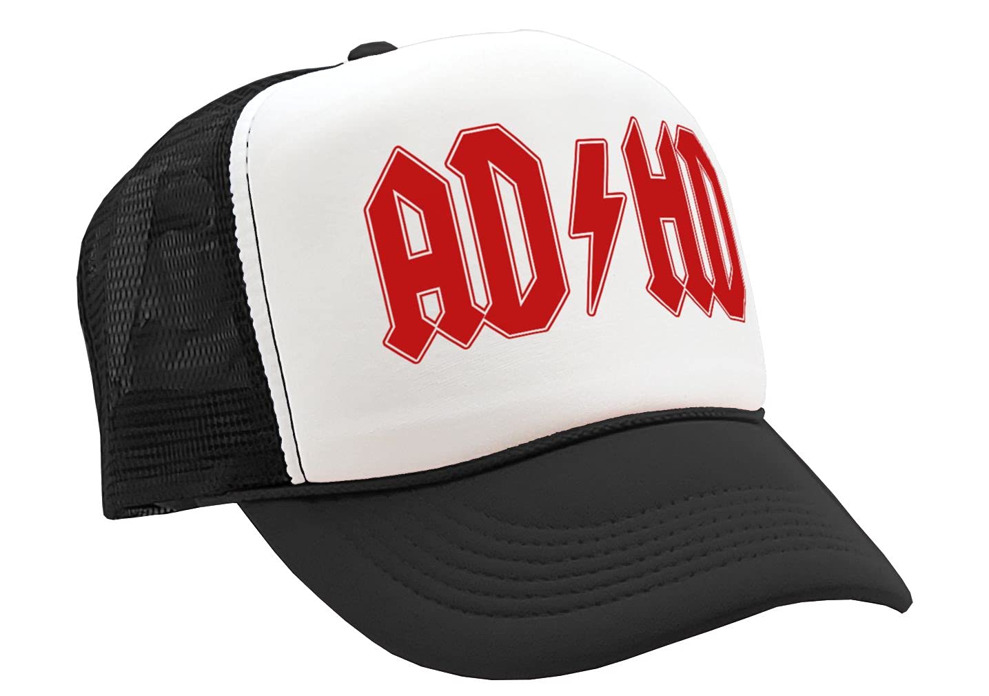 AD-HD - Funny Science Joke Music - Vintage Retro Style Trucker Cap Hat (Black)