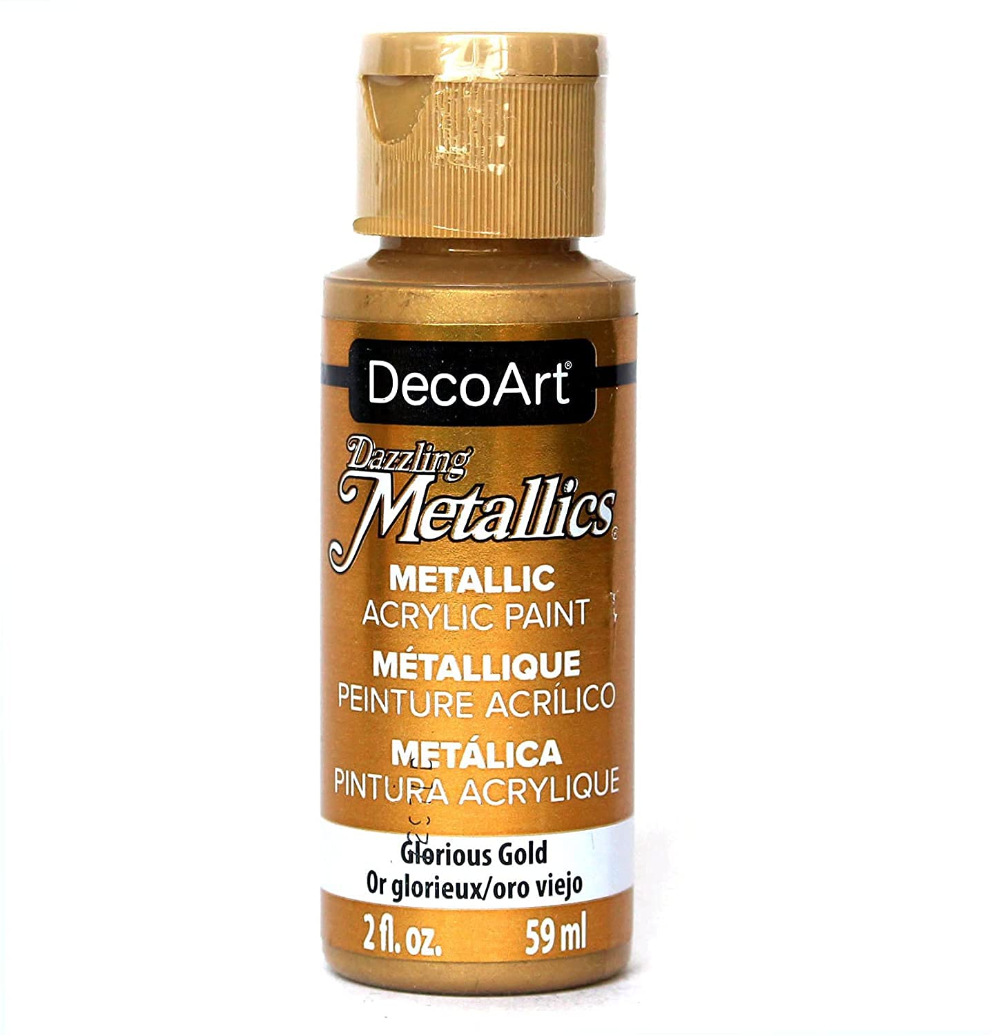 DecoArt Dazzling Metallics - 2 Ounce 4 Pack Glorious Gold Acrylic Paint Set Gold Metallic Acrylic Paint Art Supplies- Art Projects, Home Decor- E-book