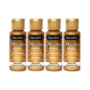 DecoArt Dazzling Metallics - 2 Ounce 4 Pack Glorious Gold Acrylic Paint Set Gold Metallic Acrylic Paint Art Supplies- Art Projects, Home Decor- E-book