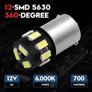 VEHICODE 12V White 67 89 97 631 5007 5008 R5W R10W 1156 LED Bulb Mini BA15S for Car License Plate Reverse Under Hood RV 1003 1141 Interior Dome Light Motorcycle 7506 P21W Signal Lamp (2 Pack)