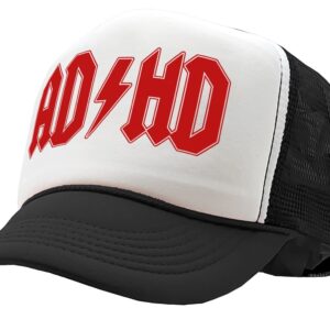 AD-HD - Funny Science Joke Music - Vintage Retro Style Trucker Cap Hat (Black)