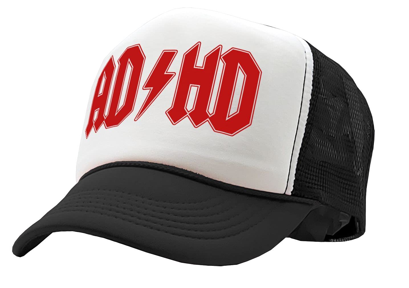 AD-HD - Funny Science Joke Music - Vintage Retro Style Trucker Cap Hat (Black)