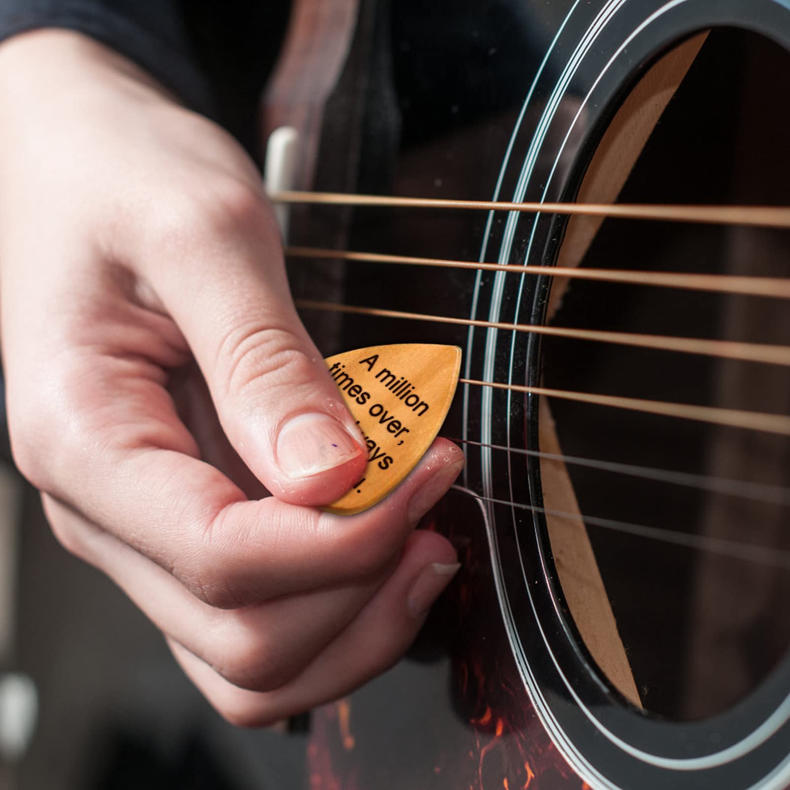 Custom Guitar Pick Holder with 3 Pcs Wooden Guitar Picks, Personalized Guitar Pick Case Box, Engraved Name,Text,Customized Gift for Dad,Husband,Boyfriend,Son,Friends