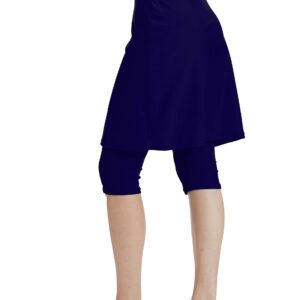 MAXE Women Swim Skirt with Legging Sun Protective UPF 50+ Swimming Tight Attached Skort Capris Navy Small