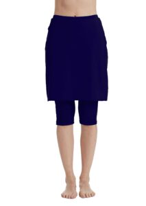 maxe women swim skirt with legging sun protective upf 50+ swimming tight attached skort capris navy small