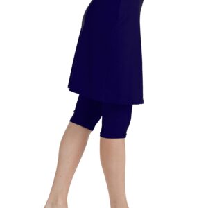 MAXE Women Swim Skirt with Legging Sun Protective UPF 50+ Swimming Tight Attached Skort Capris Navy Small