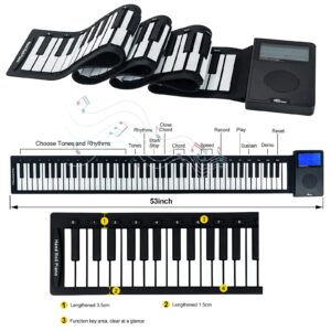 SURNUO Portable Roll Up 88 Keys Piano Keyboard with LCD Display, Digital Electric Hand Roll Piano Keyboard with 2000mAh Rechargeable Battery Christmas Gifts