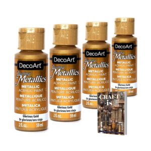 decoart dazzling metallics - 2 ounce 4 pack glorious gold acrylic paint set gold metallic acrylic paint art supplies- art projects, home decor- e-book