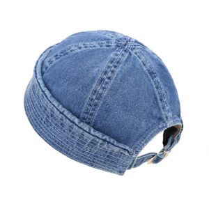 huiyao washed denim beanie hat vintage docker cap for men women, fashion leisure brimless cuff rolled harbour hat adjustable fisherman caps