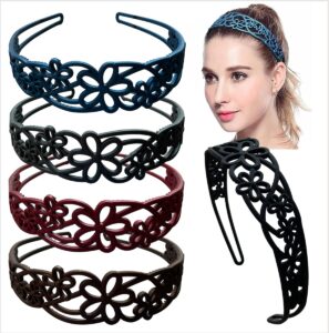 yazon 5pcs wide flower headbands for girls women plastic hairbands with teeth hard hair hoops