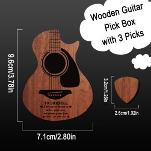 Custom Guitar Pick Holder with 3 Pcs Wooden Guitar Picks, Personalized Guitar Pick Case Box, Engraved Name,Text,Customized Gift for Dad,Husband,Boyfriend,Son,Friends