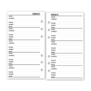 personal size contacts address book planner insert refill, 3.74 x 6.73 inches, pre-punched for 6-rings to fit filofax, lv mm, kikki k and other binders, choose quantity