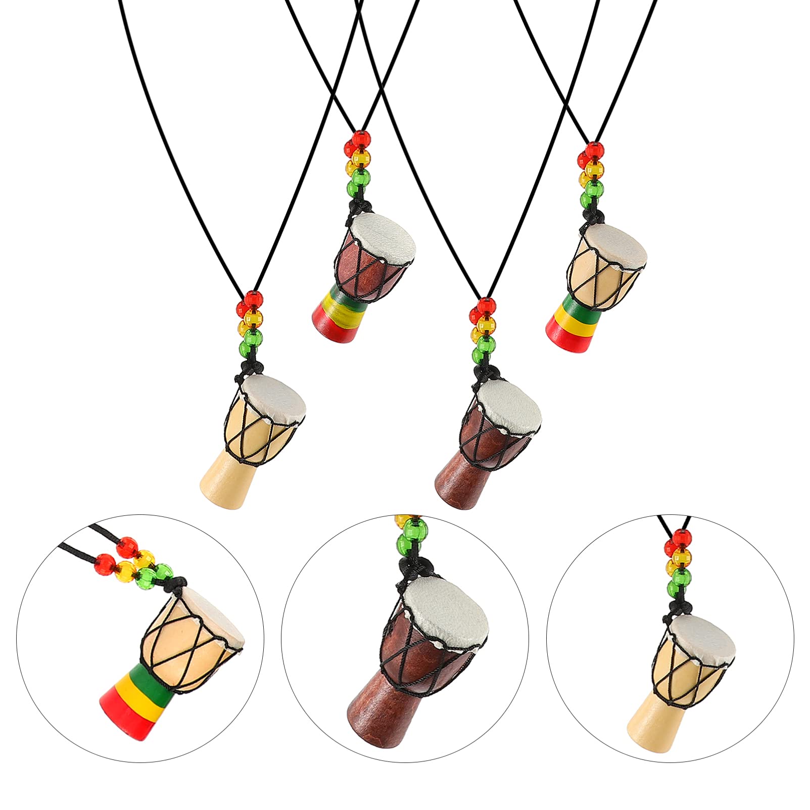 EXCEART 4pcs Musical Instrument Necklaces Pendant Miniature African Drum Djembe Drummer Musician Percussion Jewelry Drum Player Band