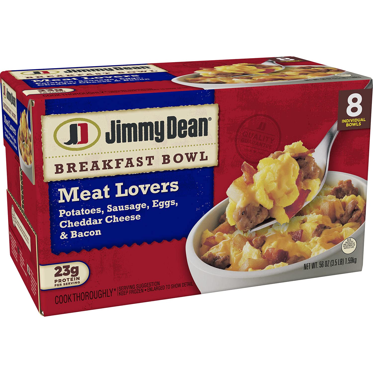 Gourmet Kitchn Jimmy Dean Meat Lovers Breakfast Bowls - 3 Boxes (8 Bowls Each, 24 Bowls Total) - Potatoes, Sausage, Eggs, Cheddar Cheese and Bacon - Frozen Meal