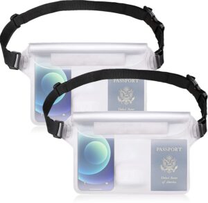 glbsunion ipx8 waterproof pouch bag with adjustable waist strap-screen touchable dry bag with adjustable belt for phone valuables for beach swimming snorkeling boating fishing kayaking (2 pack)