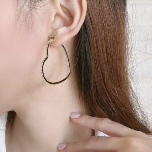 CEYIYA Heart Hoop Earrings - CZ Heart Hoop Earrings in Gold/White Gold for Women - Heart Earrings CZ Paved