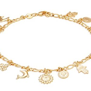 Barzel 18K Gold Plated Charm Anklet, Multi Charm Anklet for Women, 10 Inches - Made In Brazil