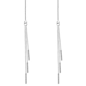 SLUYNZ 925 Sterling Silver Dangle Earrings Tassel for Women Elegant Dangling Earrings Chain Threader Earrings (T/Silver)