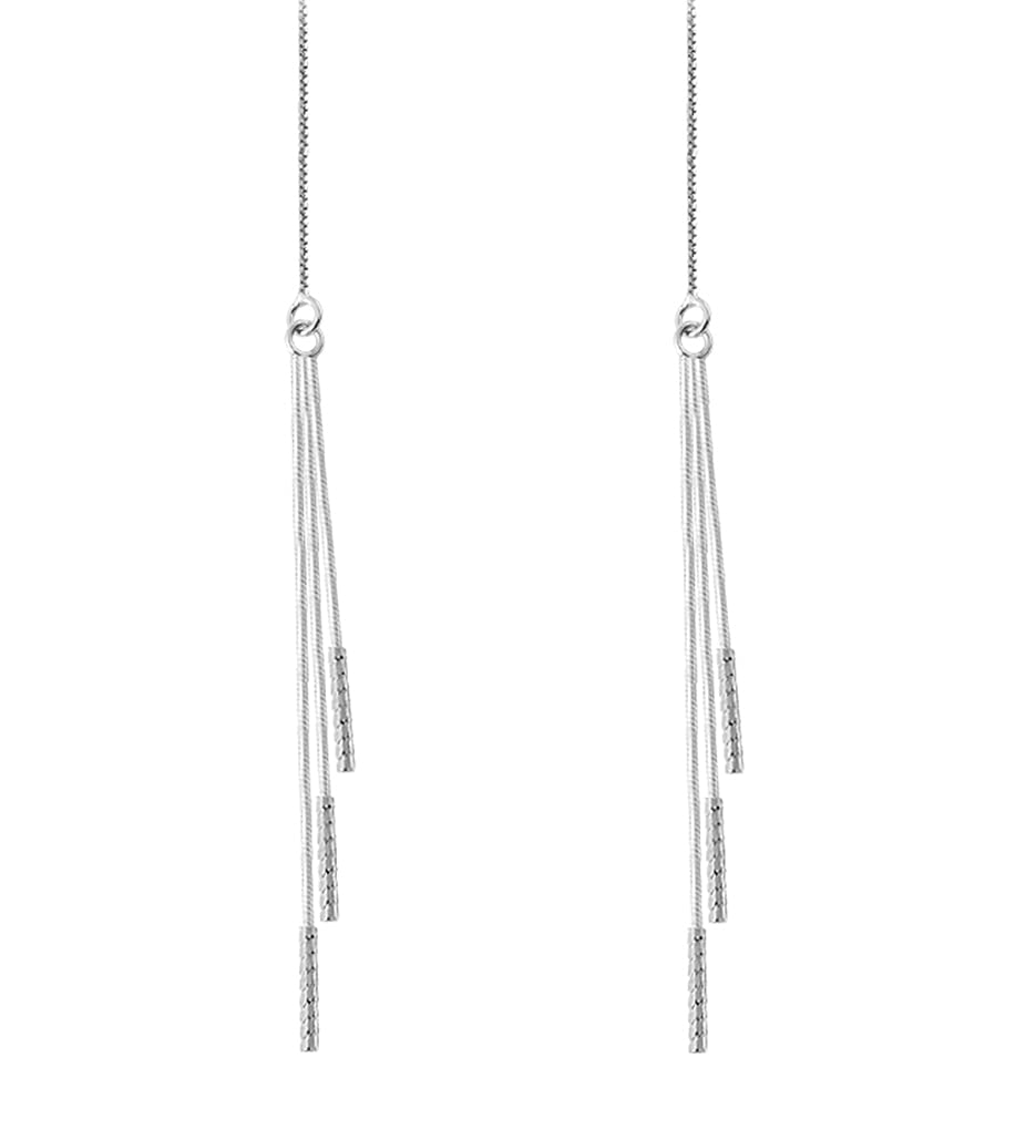 SLUYNZ 925 Sterling Silver Dangle Earrings Tassel for Women Elegant Dangling Earrings Chain Threader Earrings (T/Silver)