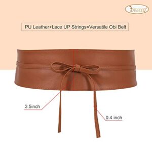 JASGOOD 3 Pack Women Wrap Around Obi Leather Belts PU leather Lace Up Bowknot Dress Belts Ladies Retro Waistband(Black+Brown+Coffee,Suits waist size 37''-42'')