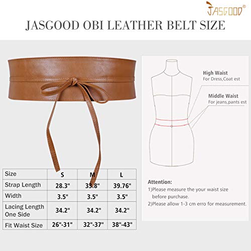 JASGOOD 3 Pack Women Wrap Around Obi Leather Belts PU leather Lace Up Bowknot Dress Belts Ladies Retro Waistband(Black+Brown+Coffee,Suits waist size 37''-42'')