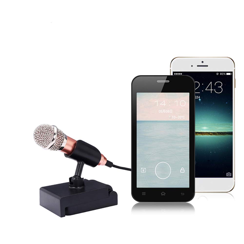 Galand Mini Portable Vocal/Instrument Microphone,3.5mm Condenser Microphone Phone Karaoke Mic with Stand for iPhone Android Rose Red